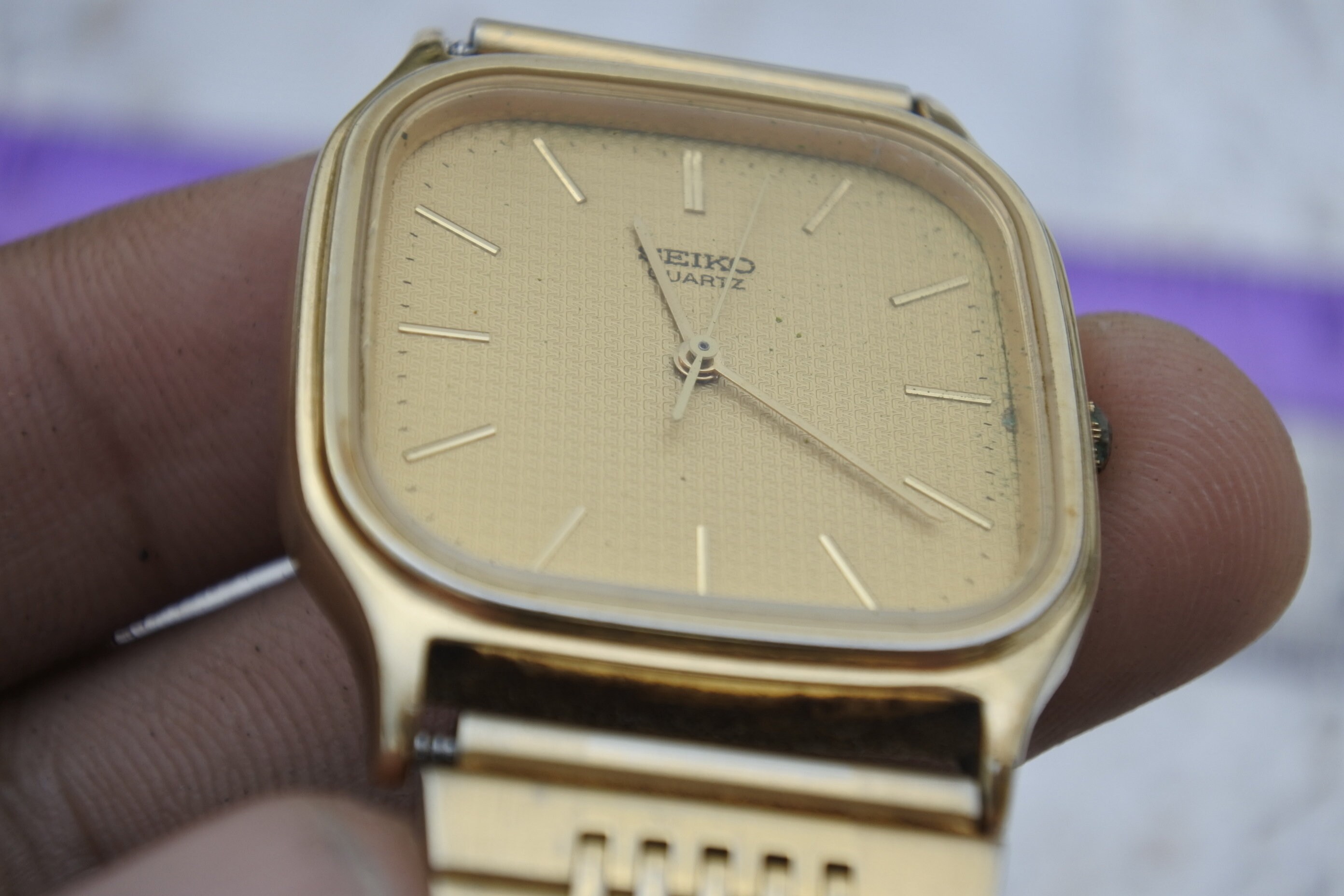 Vintage Seiko Gold Plated 9021 5390 Textured Dial Men Quartz Wristwatch Japan Cushion Shape 31mm ...