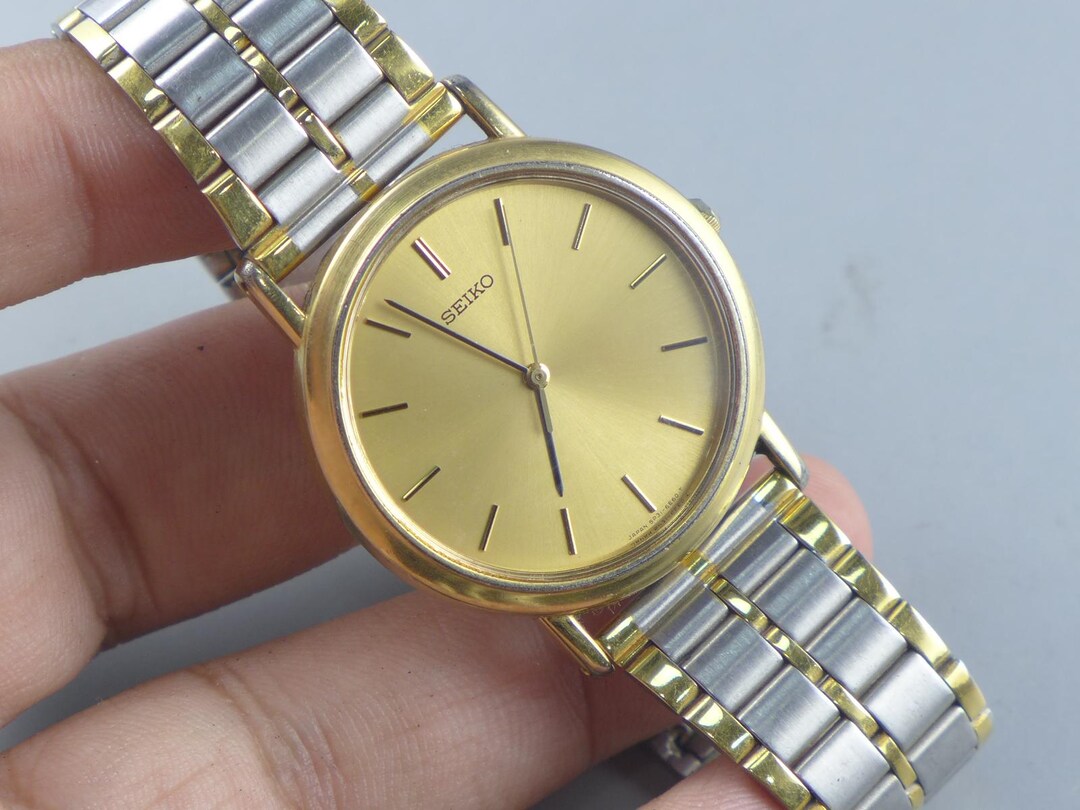 Vintage Seiko 5P31 6090 Golden Dial Men Quartz Watch Japan JDM Round ...