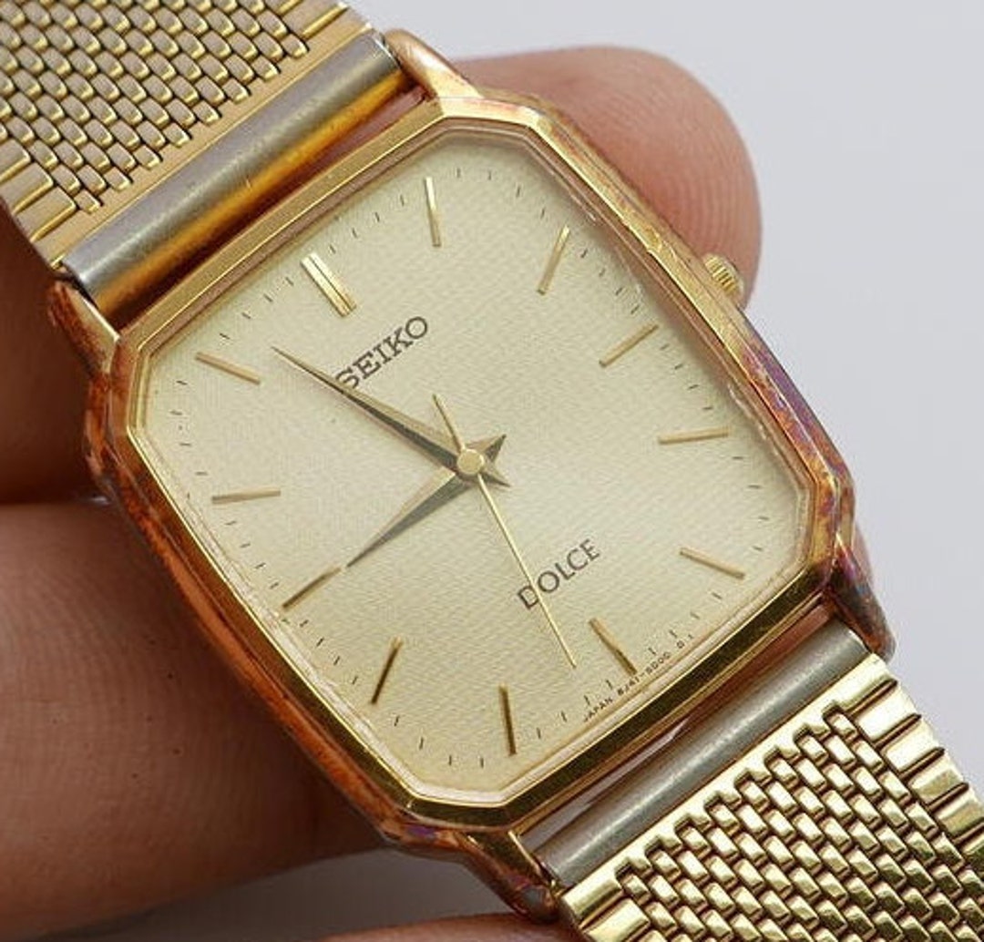 Vintage Seiko Dolce Gold Plated 30 Microns 8J41 5000 Textured Dial Men Quartz Watch Japan ...