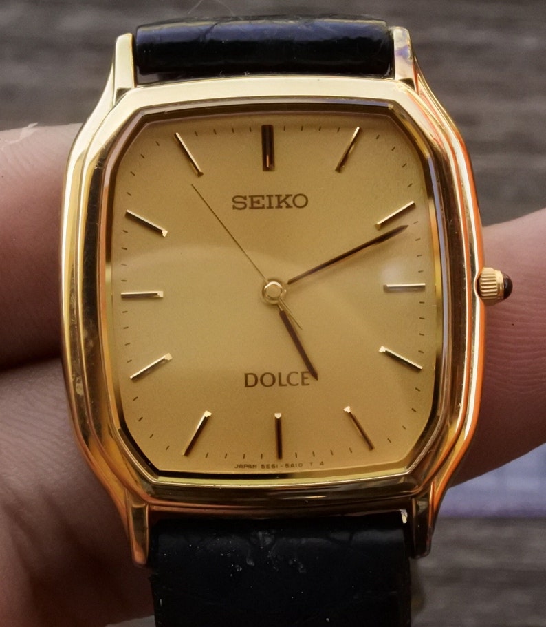 Vintage Seiko Dolce 5E61 5A10 Golden Dial Men Quartz Watch Japan Octagonal Shape 30mm All ...