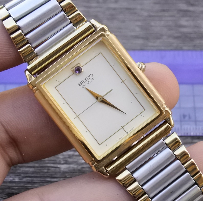 Vintage Seiko Gold Plated 9021 5300 Stone Dial Men Quartz Watch Japan Square Tank Shape 28mm - Etsy