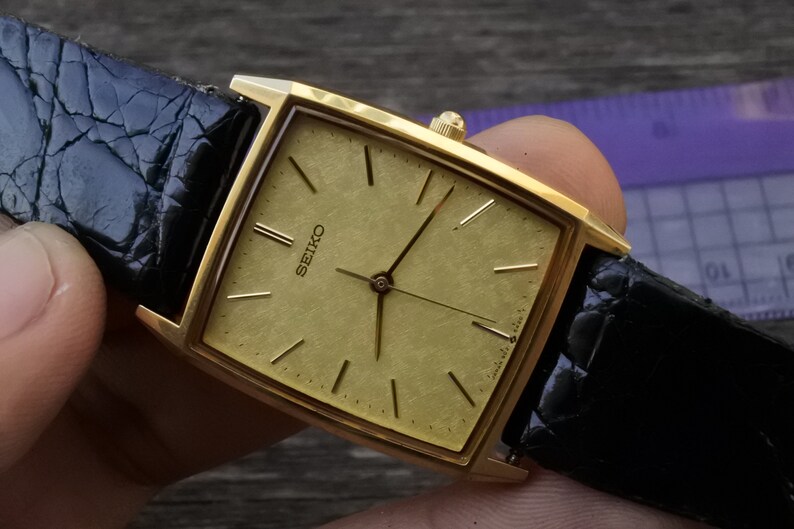 Vintage Seiko Gold Plated 9021 5340 Yellow Dial Men Quartz Watch Japan Square Tank Shape 28mm - Etsy