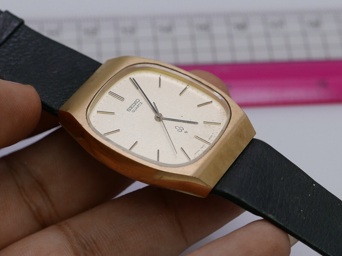 Vintage Seiko Gold Plated 7830 5020 Textured Dial Men Quartz Watch Japan Square Cushion Shape ...