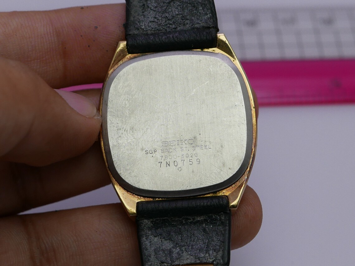 Vintage Seiko Gold Plated 7830 5020 Textured Dial Men Quartz Watch Japan Square Cushion Shape ...