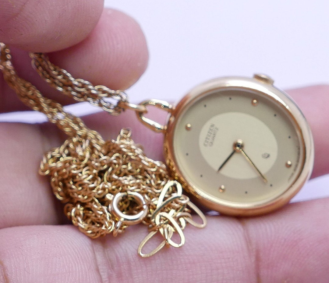 Vintage Pocket Watch Citizen Locket Yellow Dial Gold Plated With Chain ...