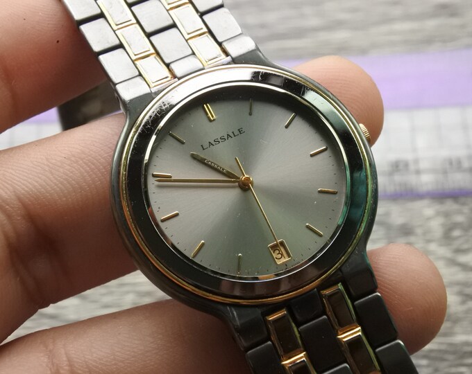 Vintage Rare Hattori Seiko Lassale 8N25 6000 Silver Dial 34mm Original Bracelet Quartz Watch ...