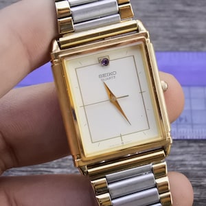 Vintage Seiko Gold Plated 9021 5300 Stone Dial Men Quartz Watch Japan Square Tank Shape 28mm - Etsy