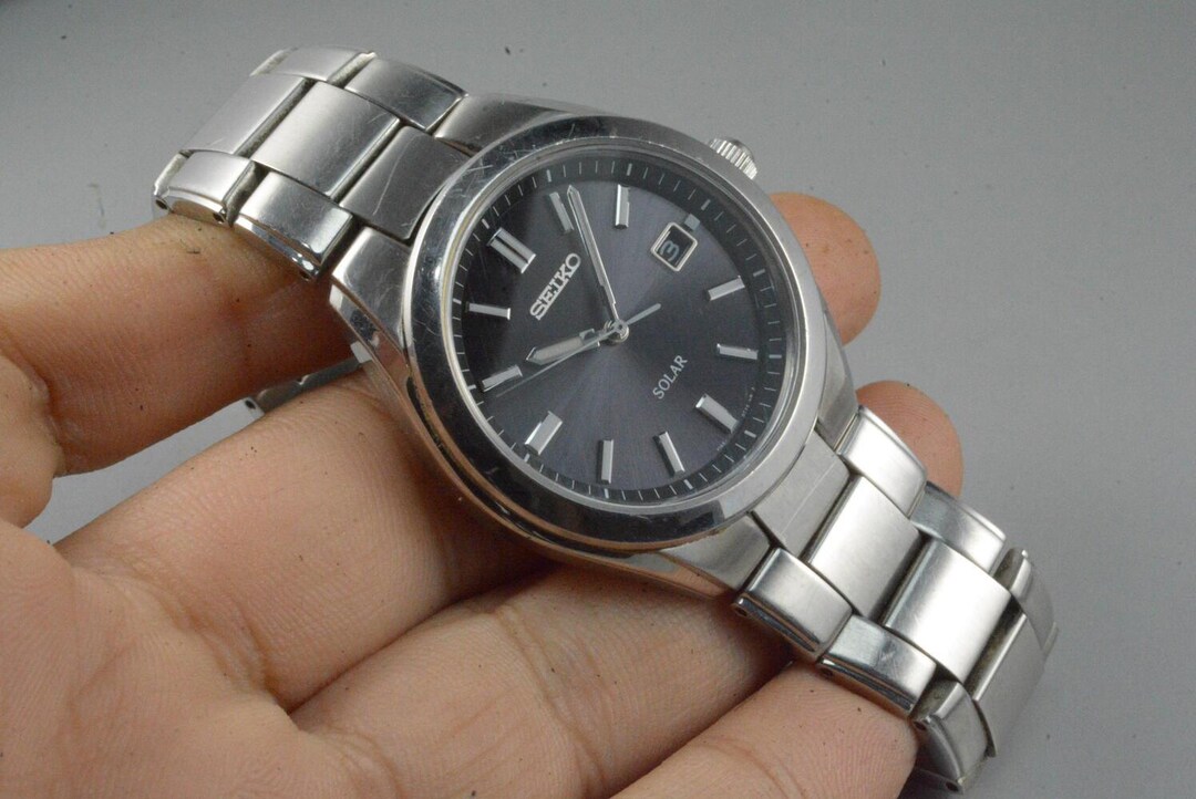 Vintage Seiko Solar V145 0BL0 Black Dial Men Quartz Watch Japan JDM ...