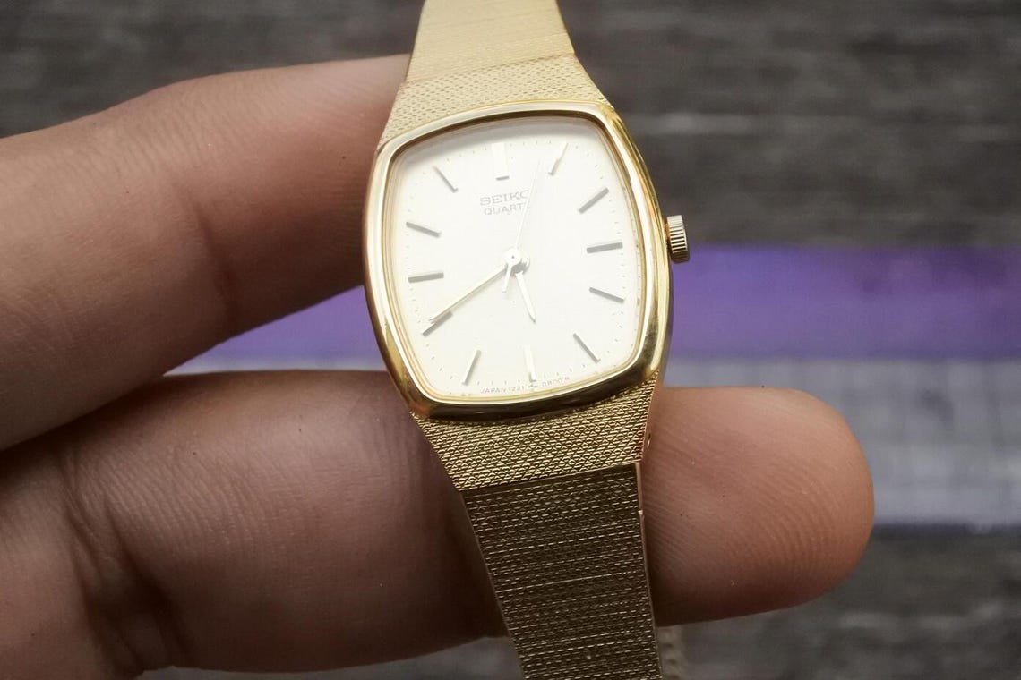 Vintage Seiko Gold Plated 1221 5560 Yellow Dial Lady Quartz Watch Japan ...