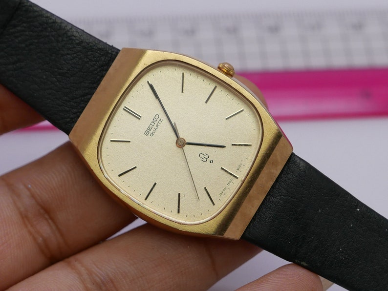 Vintage Seiko Gold Plated 7830 5020 Textured Dial Men Quartz Watch Japan Square Cushion Shape ...