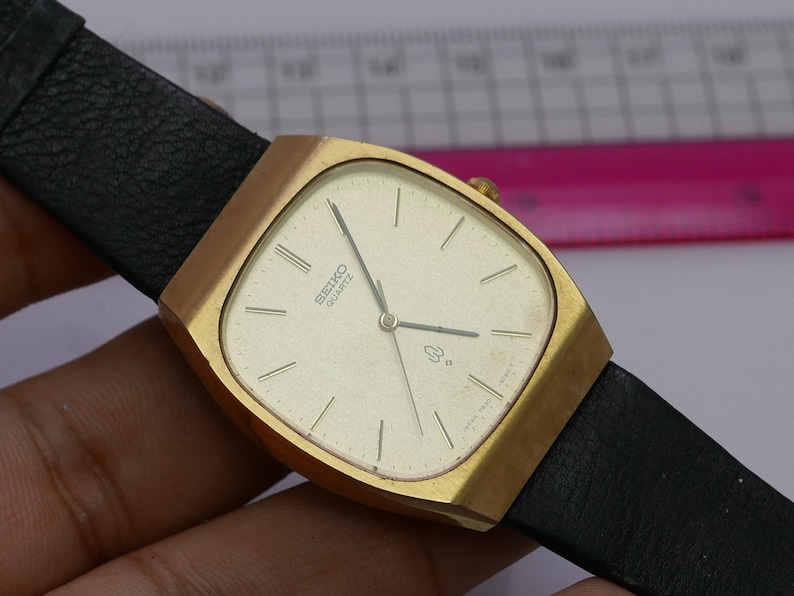Vintage Seiko Gold Plated 7830 5020 Textured Dial Men Quartz Watch Japan Square Cushion Shape ...