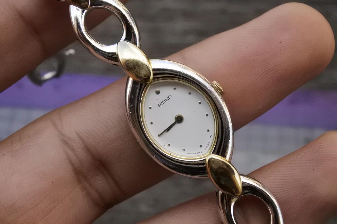 Vintage Seiko 2E20 5450 Integrated Bracelet Lady Quartz Watch Japan JDM ...