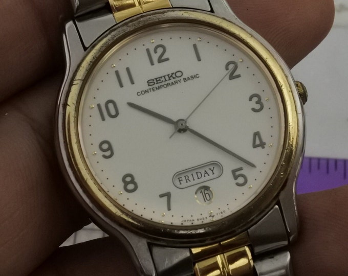 Vintage Seiko Contemporary Basic 5H23 7080 White Dial Men Quartz Watch ...