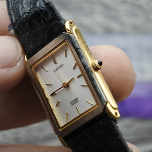 Vintage Citizen Exceed Gold Plated Lady Quartz Watch Japan Square Tank ...