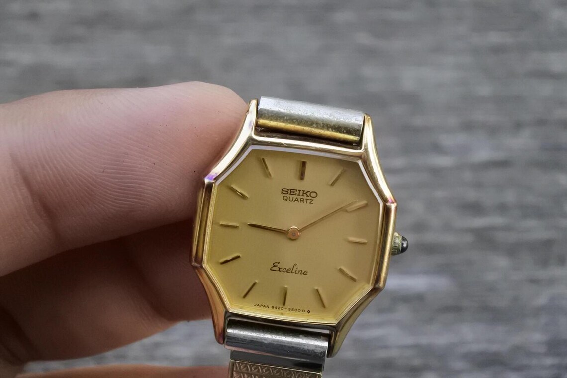 Vintage Seiko Exceline Gold Plated 8420 5430 Golden Dial Lady Quartz ...
