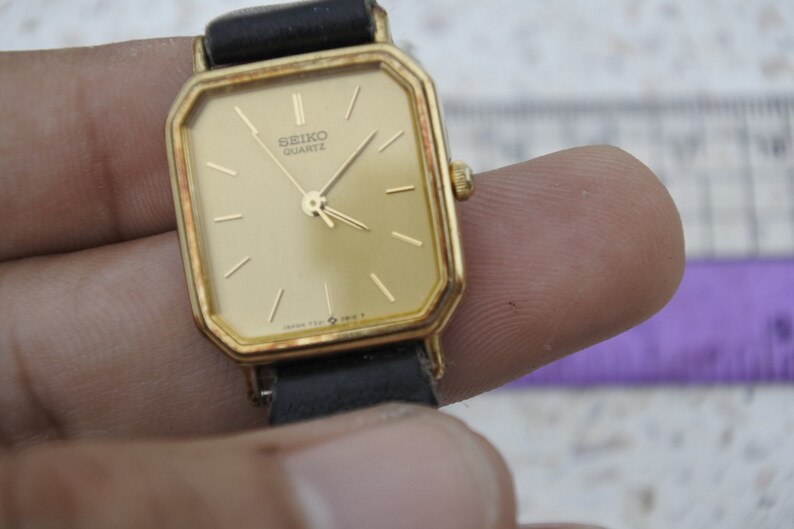 Vintage Seiko Gold Plated 7321 5410 Textured Dial Lady Quartz Watch Japan Square Tank Shape 21mm ...