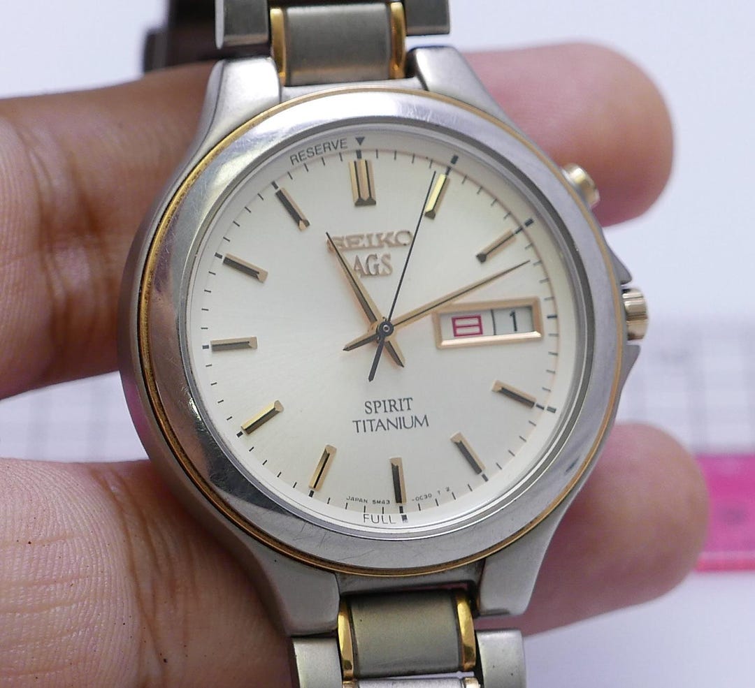 Vintage Seiko Spirit AGS Titanium 5M43 0B50 Semi-automatic Men Quartz Watch Japan Round Shape ...