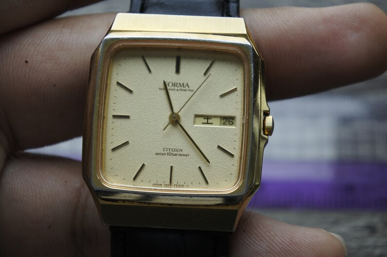 Vintage Citizen Forma Square Tank Shape Golden Dial Men Gold Plated ...
