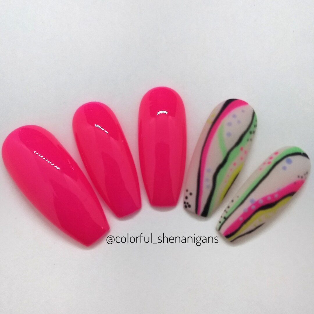 Neon Abstract Hand Painted Nail Art Press on Nail, Glue on Nail, Custom ...
