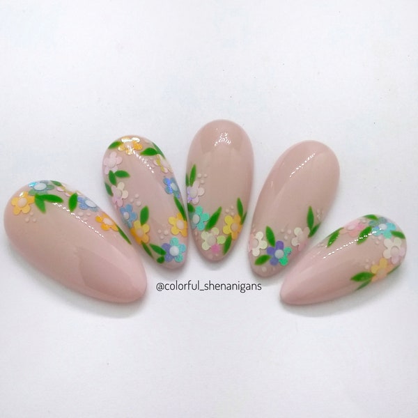 Floral Fake Nails - Etsy