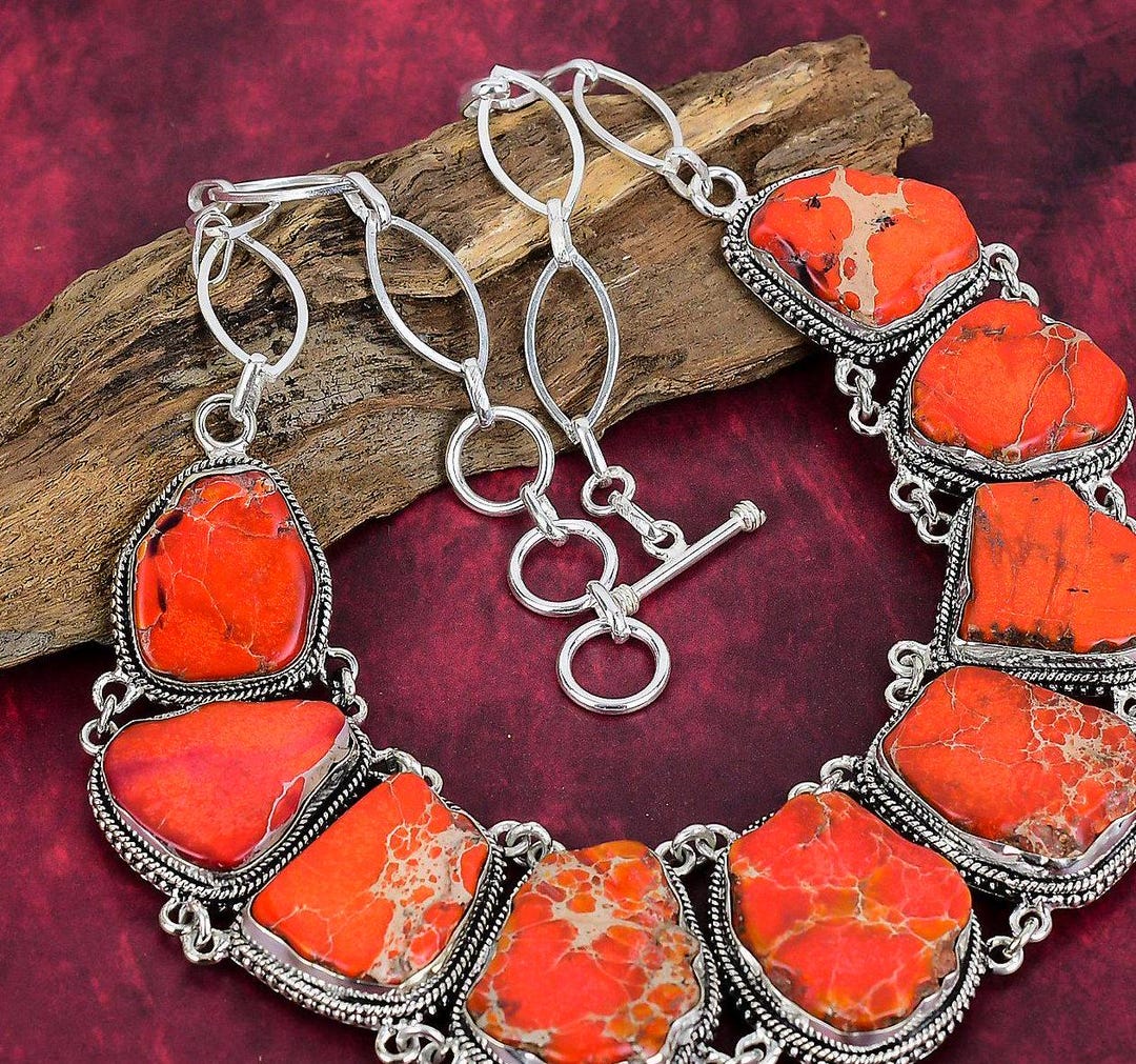 Orange Sea Sediment Jasper Necklace 925 Sterling Silver Necklace ...