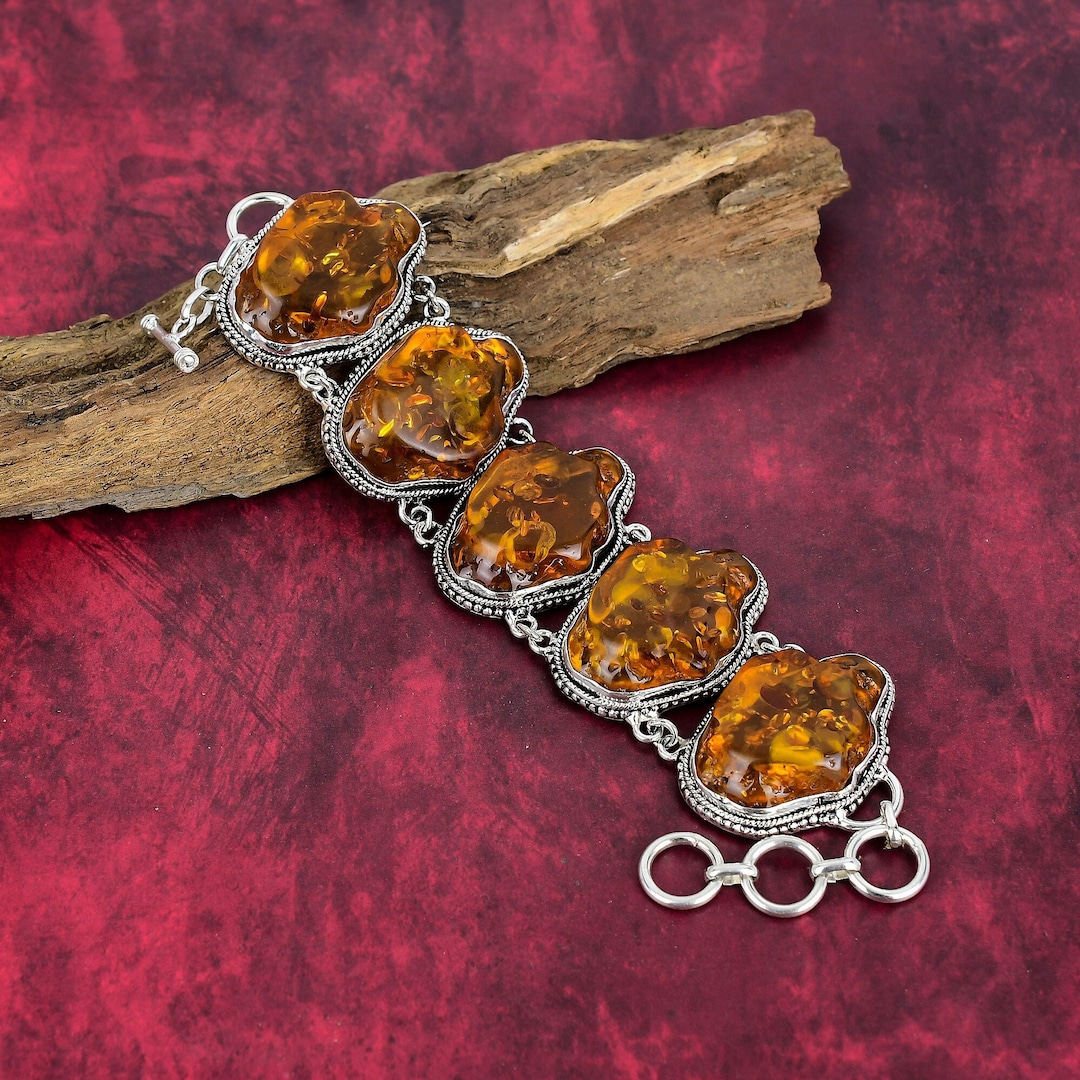 Baltic Amber Bracelet, 925 Sterling Silver Bracelet, Adjustable Chain ...