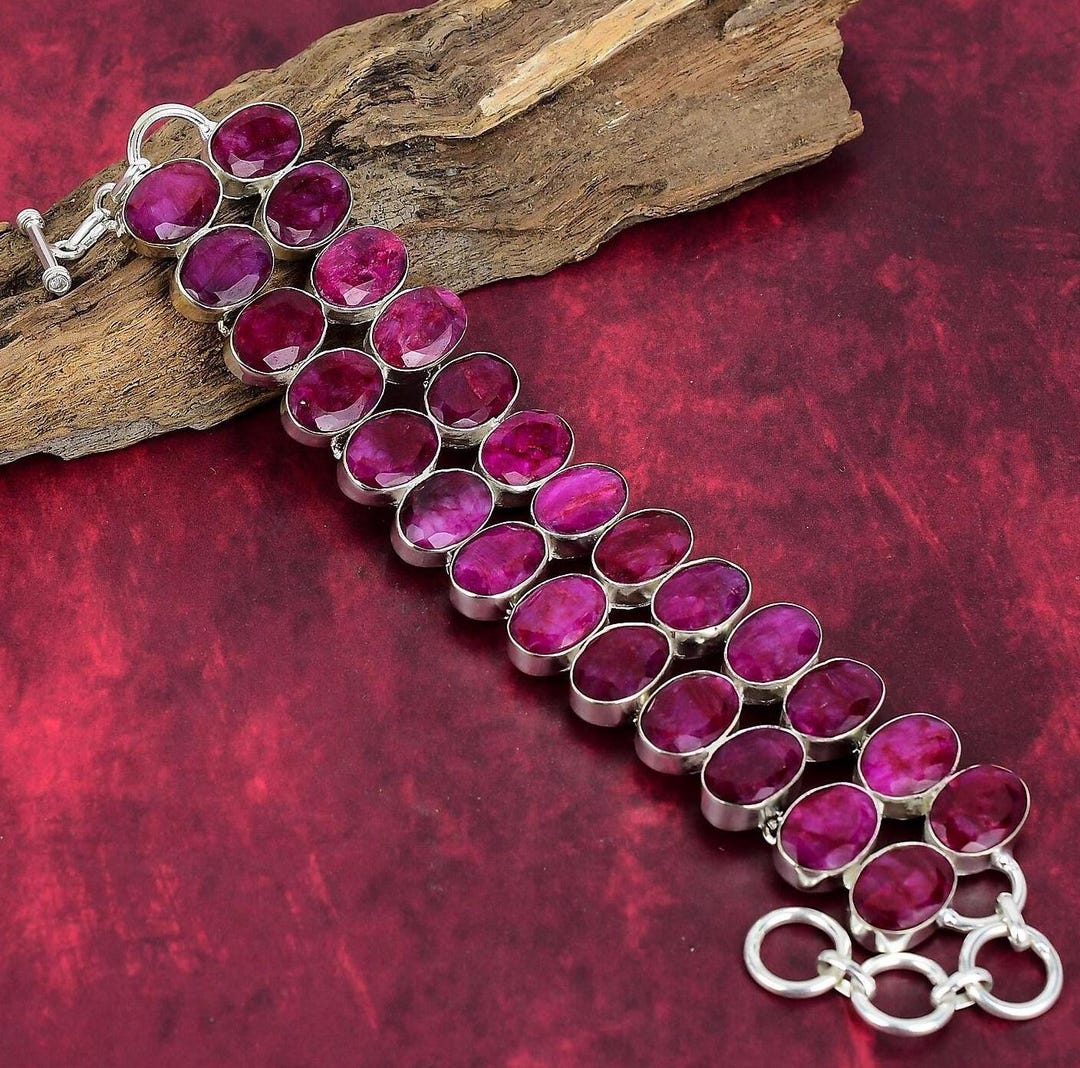Red Ruby Bracelet, 925 Sterling Silver Jewelry Bracelet, Adjustable ...