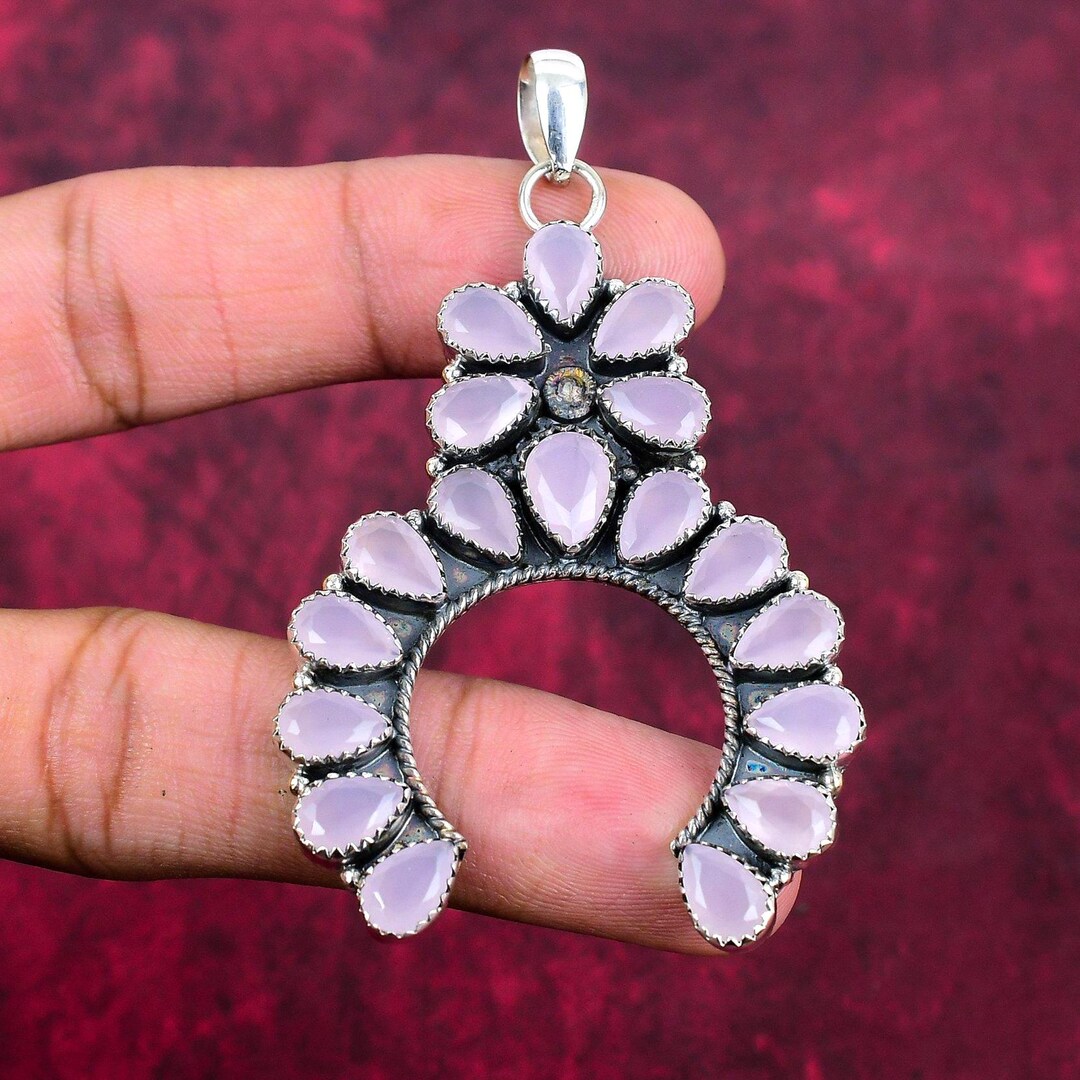 Flower Rose Quartz Pendant 925 Sterling Silver Pendant Pear Gemstone ...