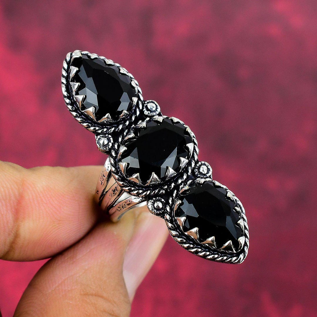 Beautiful Black Spinel Gemstone Ring, Statement Ring, Handmade Silver ...