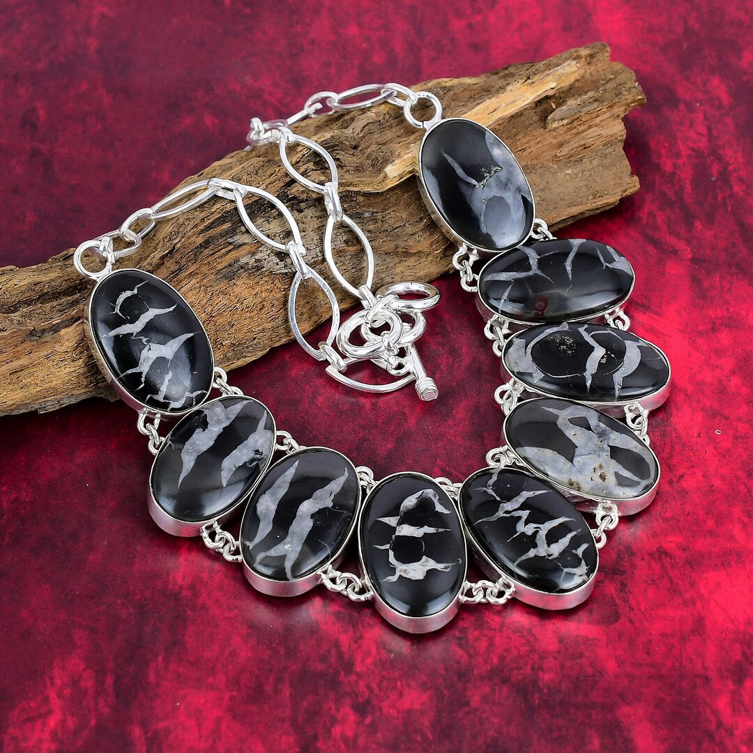 Septarian Fossil Necklace 925 Sterling Silver Jewelry, Gemstone ...