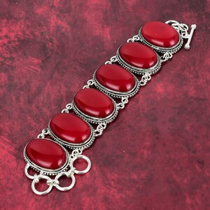 Red Coral Bracelet, 925 Sterling Silver Jewelry, Red Gemstone Bracelet ...