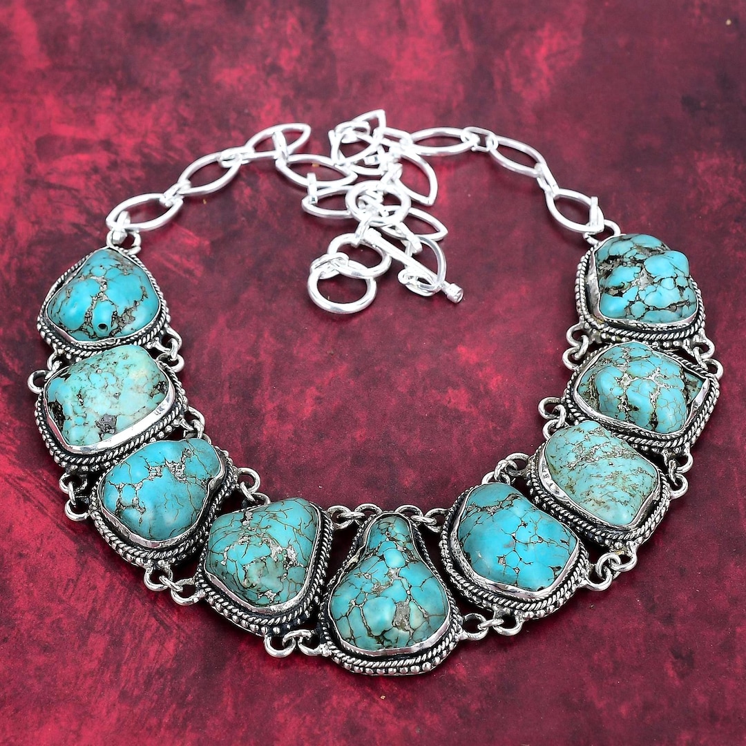 Turquoise Tumble Necklace , 925 Sterling Silver Real Turquoise Tumble ...