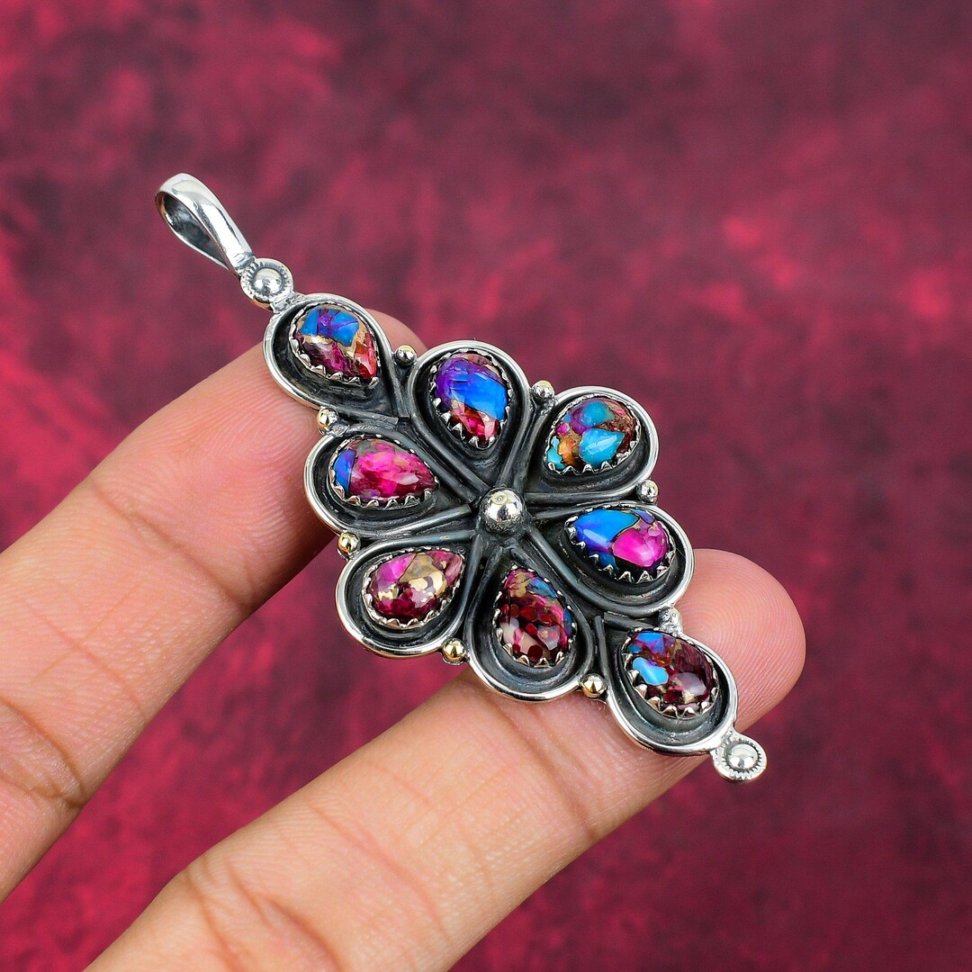 Beautiful Pink Spiny Oyster Gemstone Pendant Handmade Pendant 925 ...
