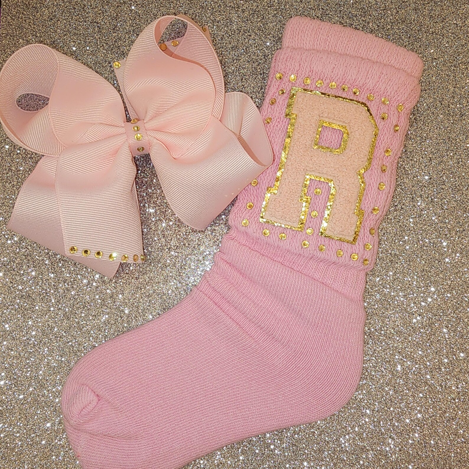 Custom Initial Patch Socks: Jeweled Slouch Socks - Etsy