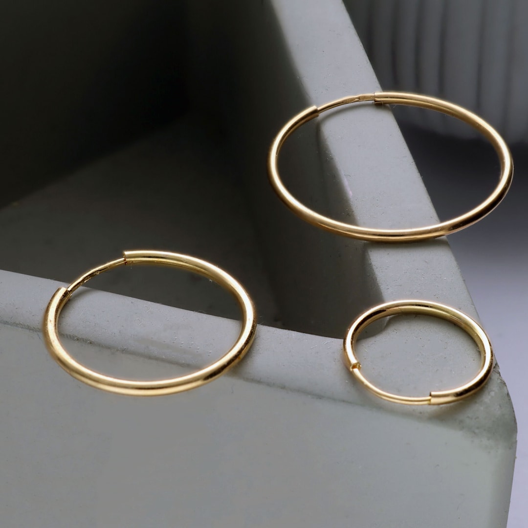 9K Solid Gold Sleeper Hoop Earrings - Etsy
