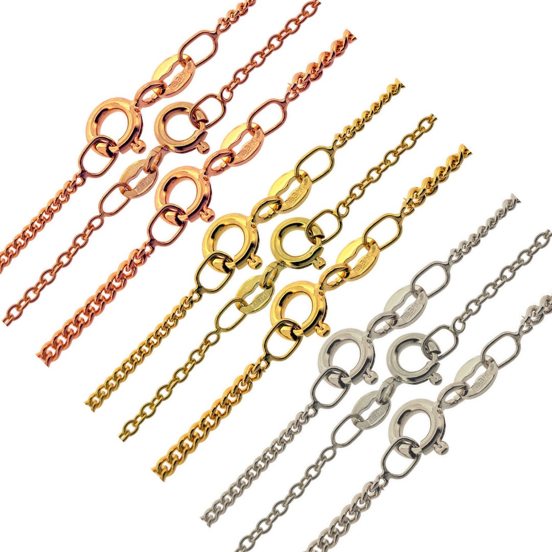 Italian Curb & Trace 9ct Gold and Silver Plated Chains. 14" to 40" Inch ...