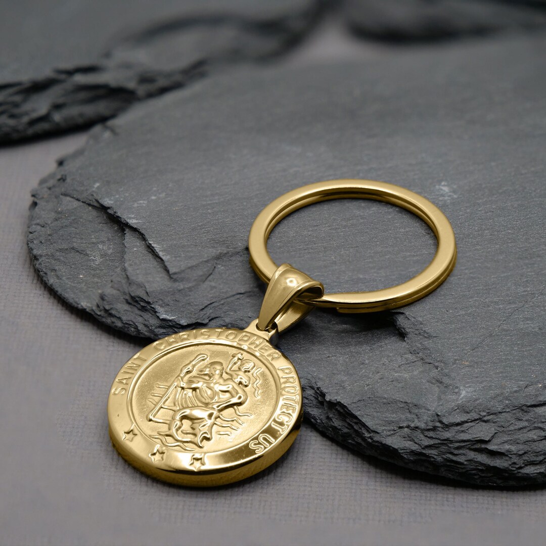 Gold Saint Christopher Keyring With Option to Personalise - Etsy UK