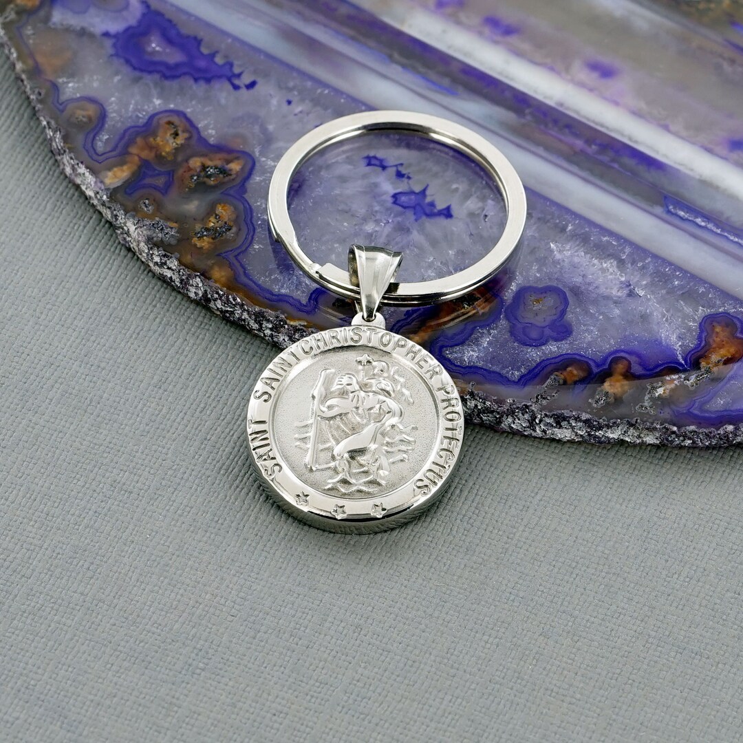Saint Christopher Keyring, St Christopher Keychain, Round Steel St ...