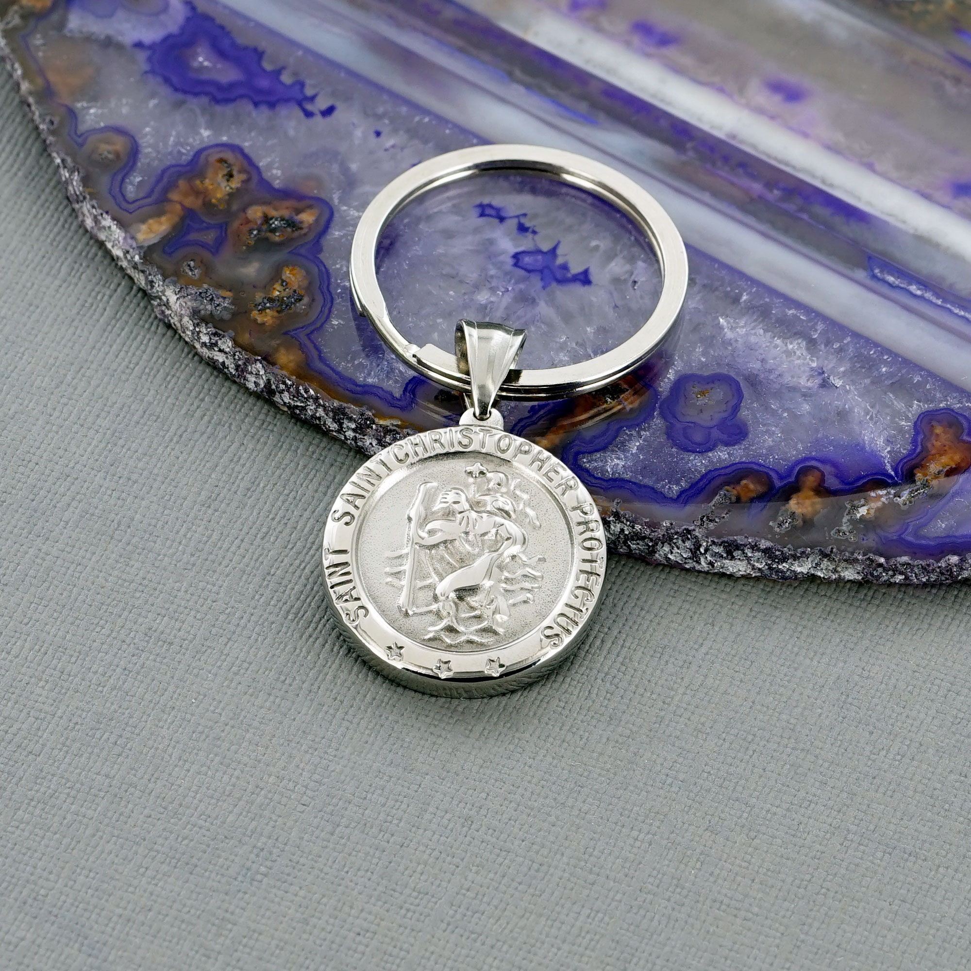 Saint Christopher Keyring, St Christopher Keychain, Round Steel St ...