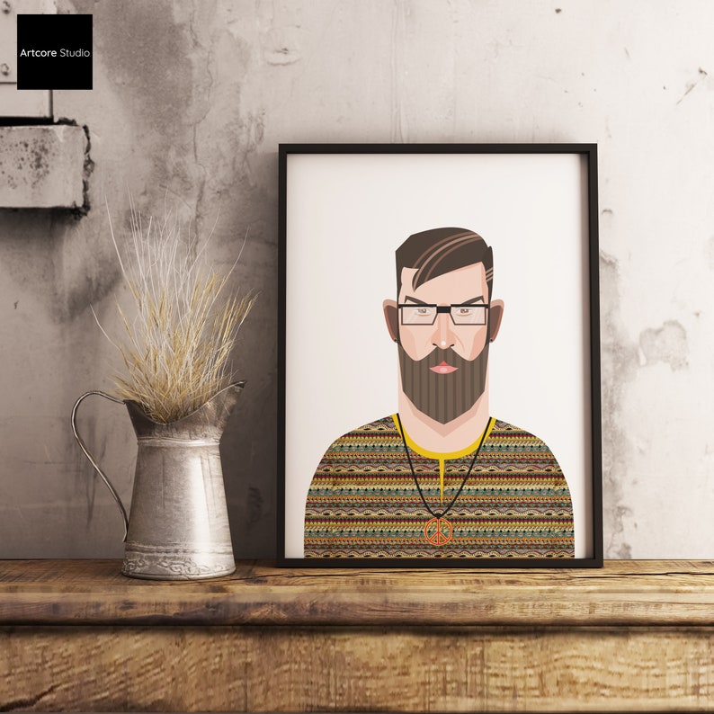 Hippie Poster Digital Portrait PRINTABLE Art INSTANT - Etsy