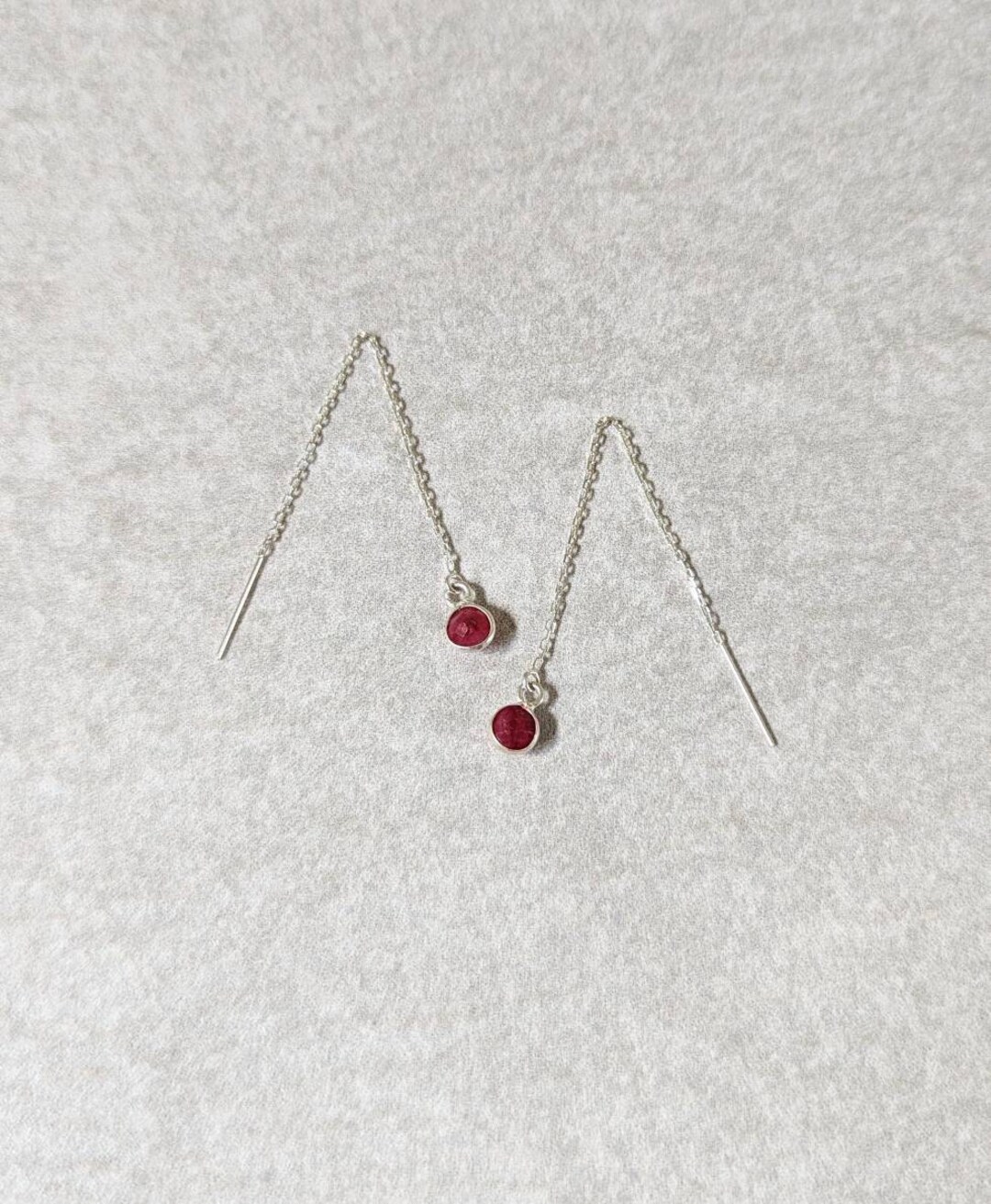 Ruby Ear Threaders, Sterling Silver Threader Earrings, Long Chain ...