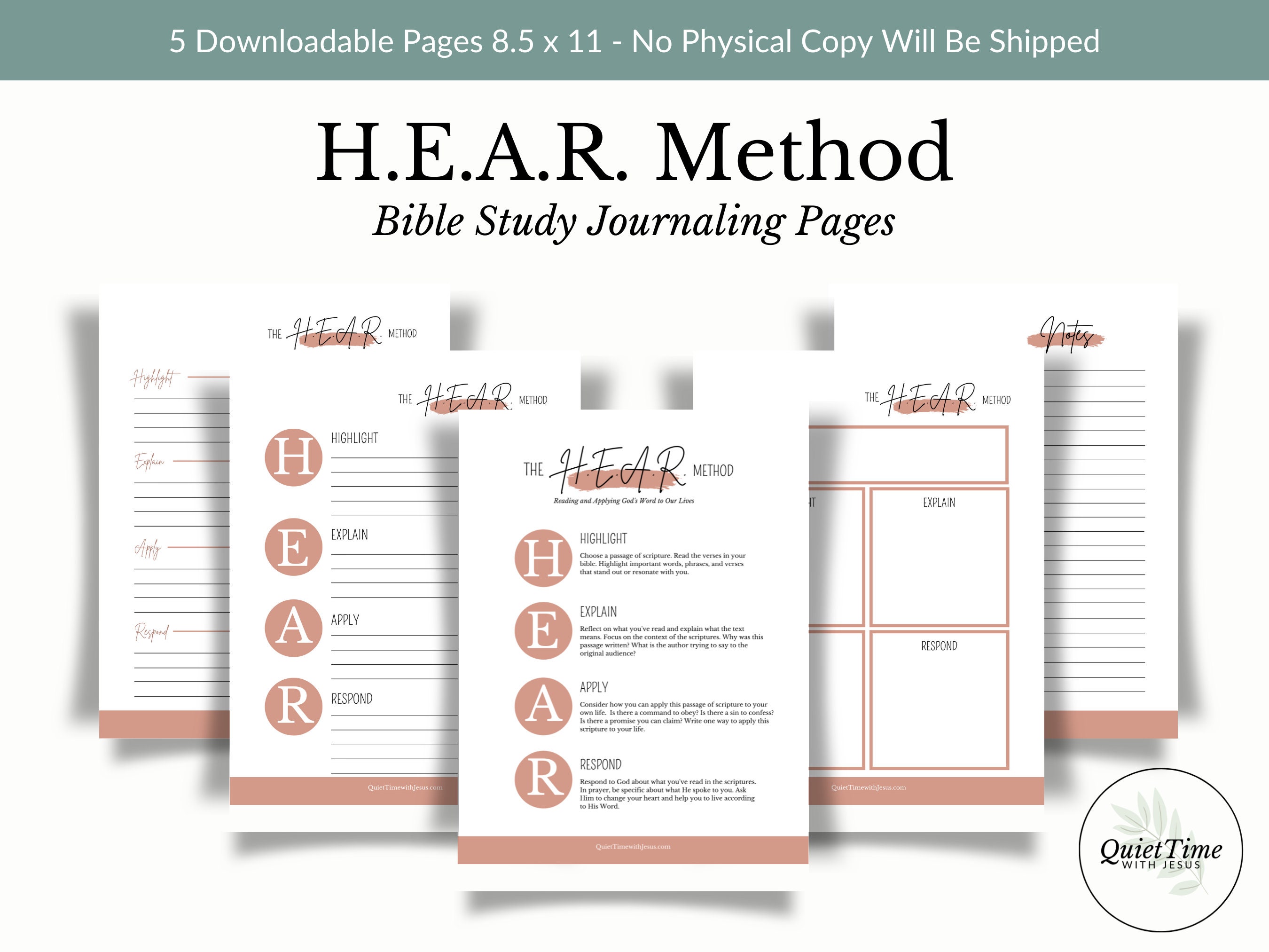 H.E.A.R. Bible Study Method Guide and Worksheets, Printable Guided Journal for Daily Devotion, 5 ...