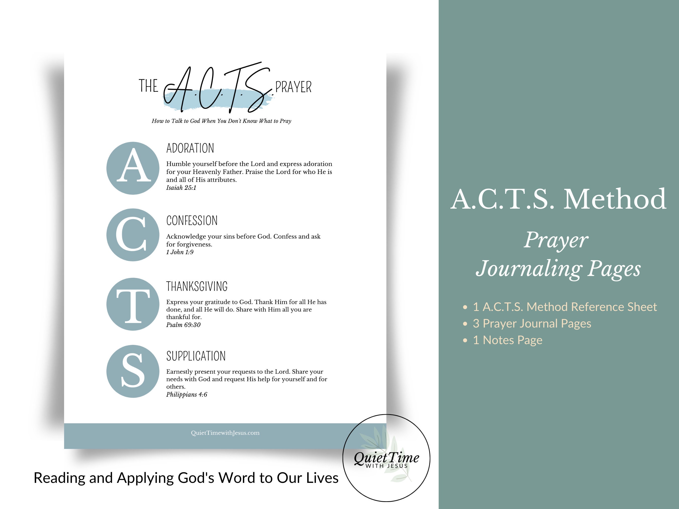 A.C.T.S. Prayer Guide and Prayer Journal Worksheets | Printable Prayer ...