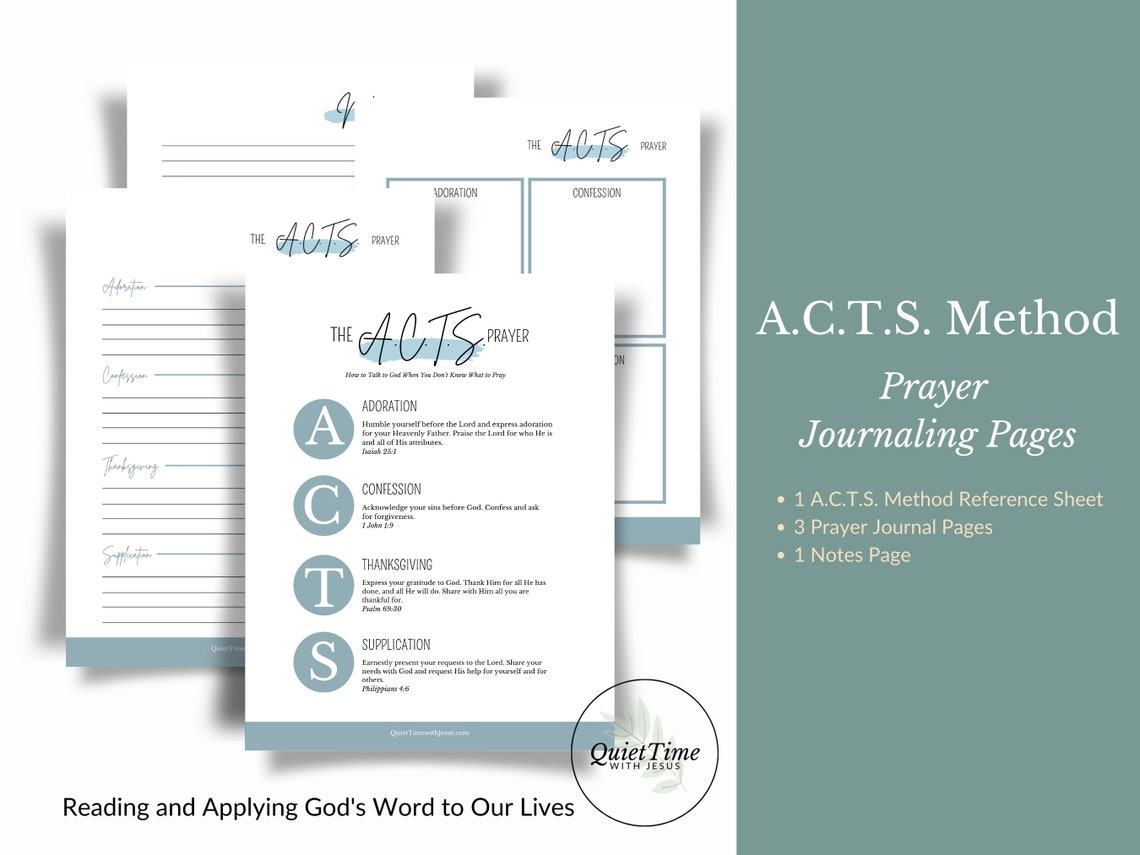 A.C.T.S. Prayer Guide and Prayer Journal Worksheets | Printable Prayer ...