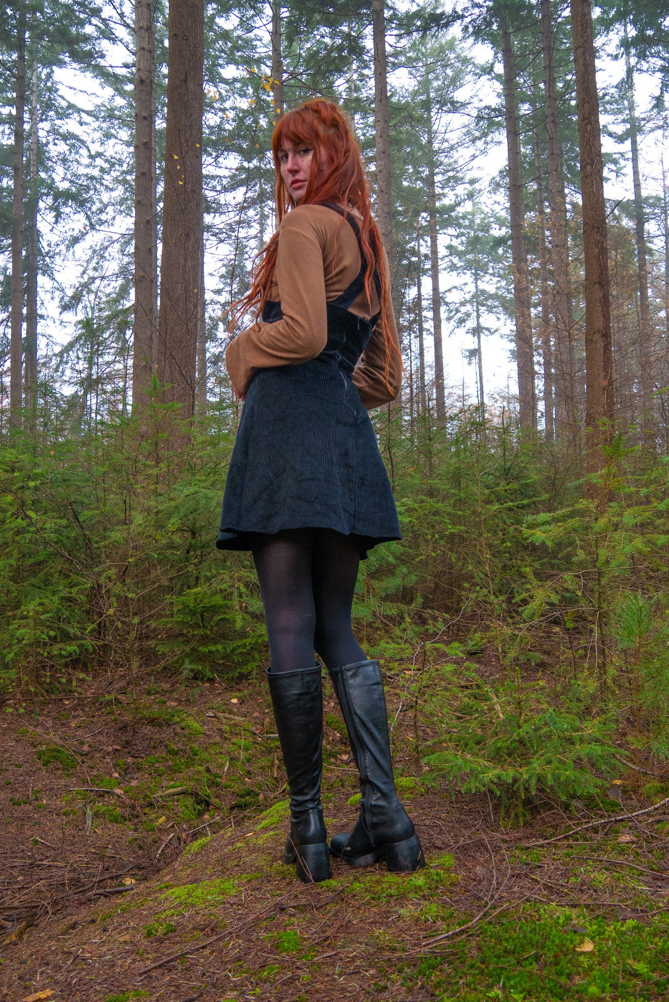 Mushroom Pinafore Dress in Caramel, Black or Green - Etsy