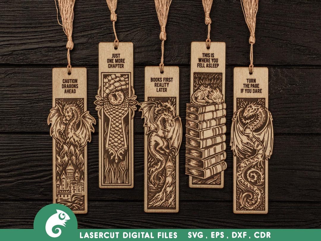 Dragon Laser Cut Bookmark SVG Bundle: Book Lover Gift (digital Download ...