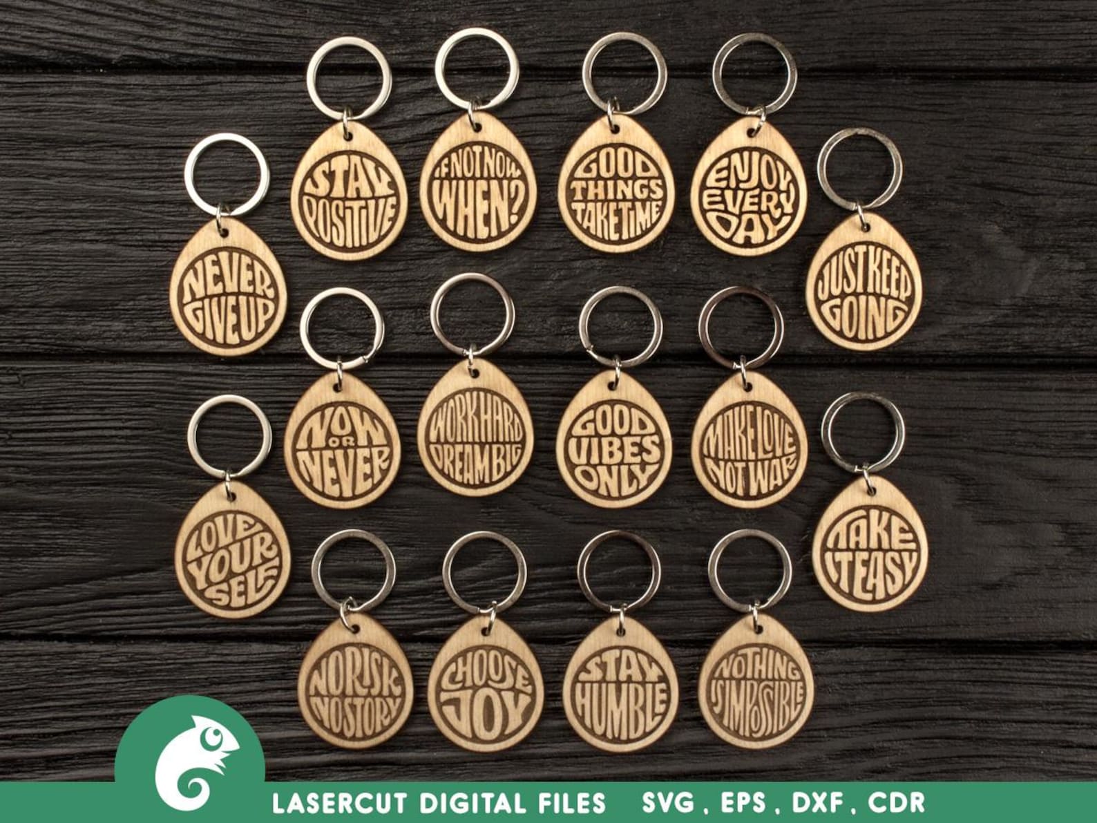 Motivational Quotes Keychains SVG Bundle: Laser Cut Template (digital ...
