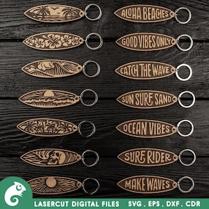 Surfing Keychains Svg Files for Glowforge or Laser Machines, Laser Cut ...