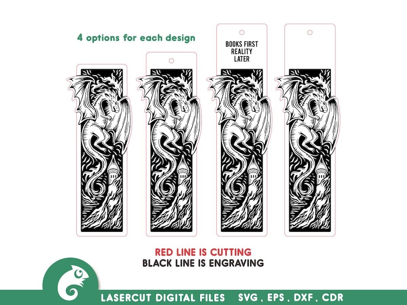 Dragon Laser Cut Bookmark SVG Bundle: Book Lover Gift (digital Download ...