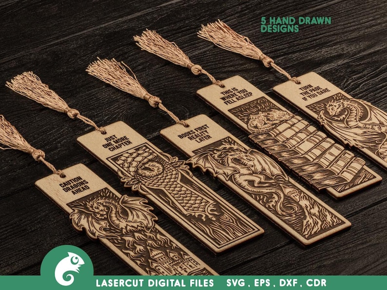 Dragon Laser Cut Bookmark SVG Bundle: Book Lover Gift (digital Download ...